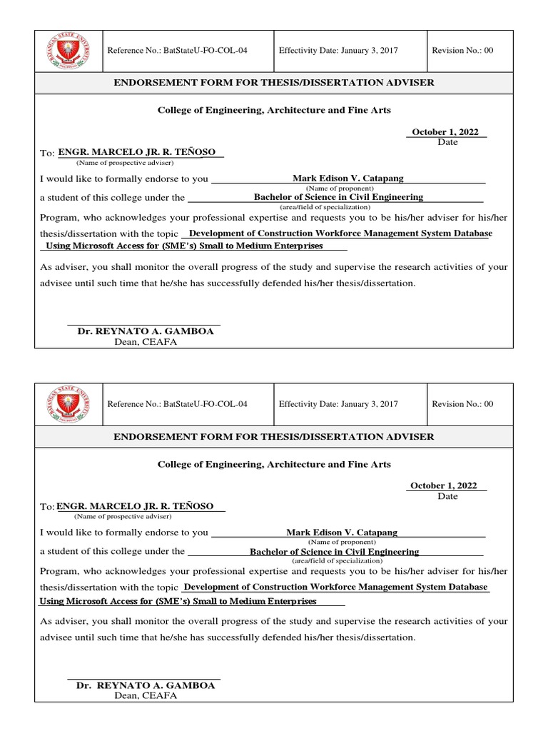 54 Endorsement MJRT | PDF | Thesis | Bachelor's Degree