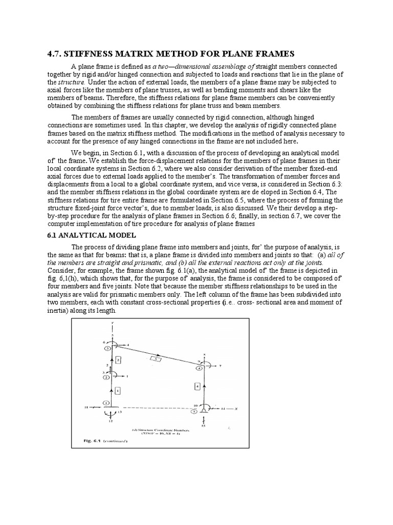 Stiffness Matrix Method for Plane Frames | PDF | Cartesian Coordinate ...