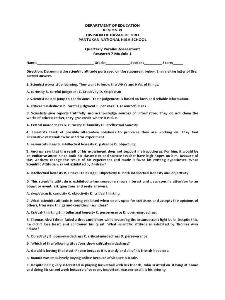 Parallell Assessment Research 7 | PDF | Scientific Method | Skepticism