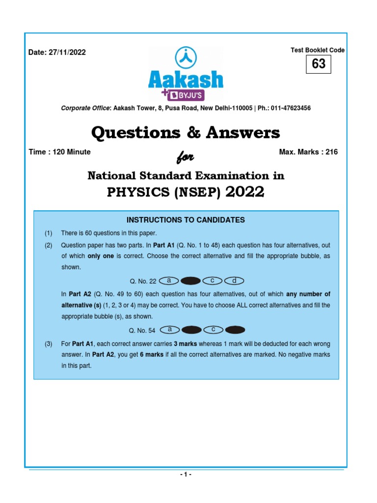 NSEP 2022-23 - (Questions and Answer) | PDF | Photoelectric Effect ...