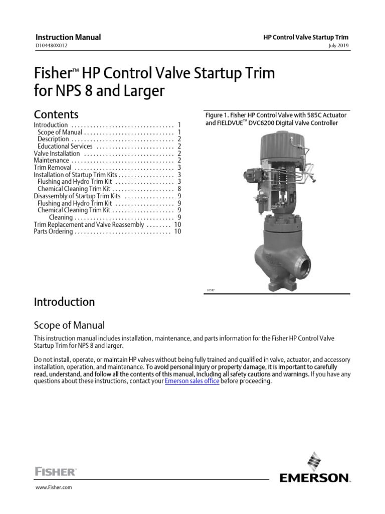 Instruction Manual Fisher HP Control Valve Startup Trim For Nps 8 ...