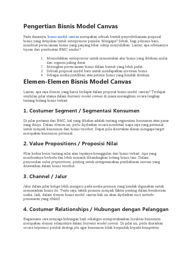Pengertian Bisnis Model Canvas | PDF