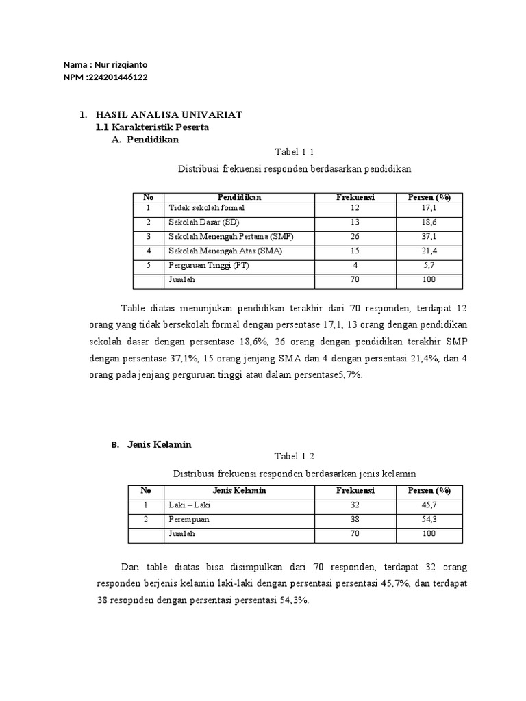 Biostatistik Contoh Uji Univariat | PDF