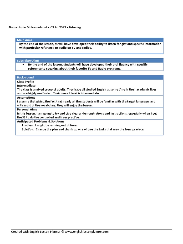 Listening - Lesson Plan | PDF | Cognition | Cognitive Science