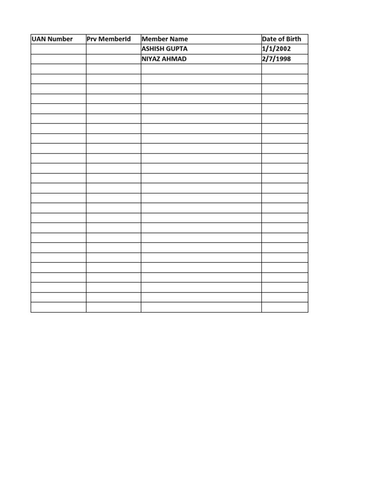 UAN Bulk Registration File | PDF