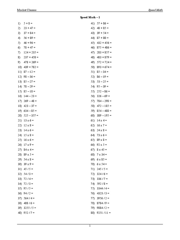 Speed Math - 1 | PDF