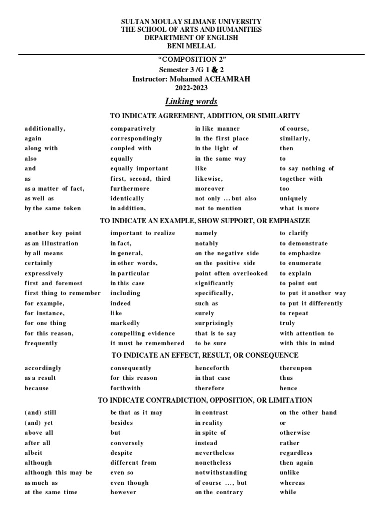 English Composition Connectors | PDF