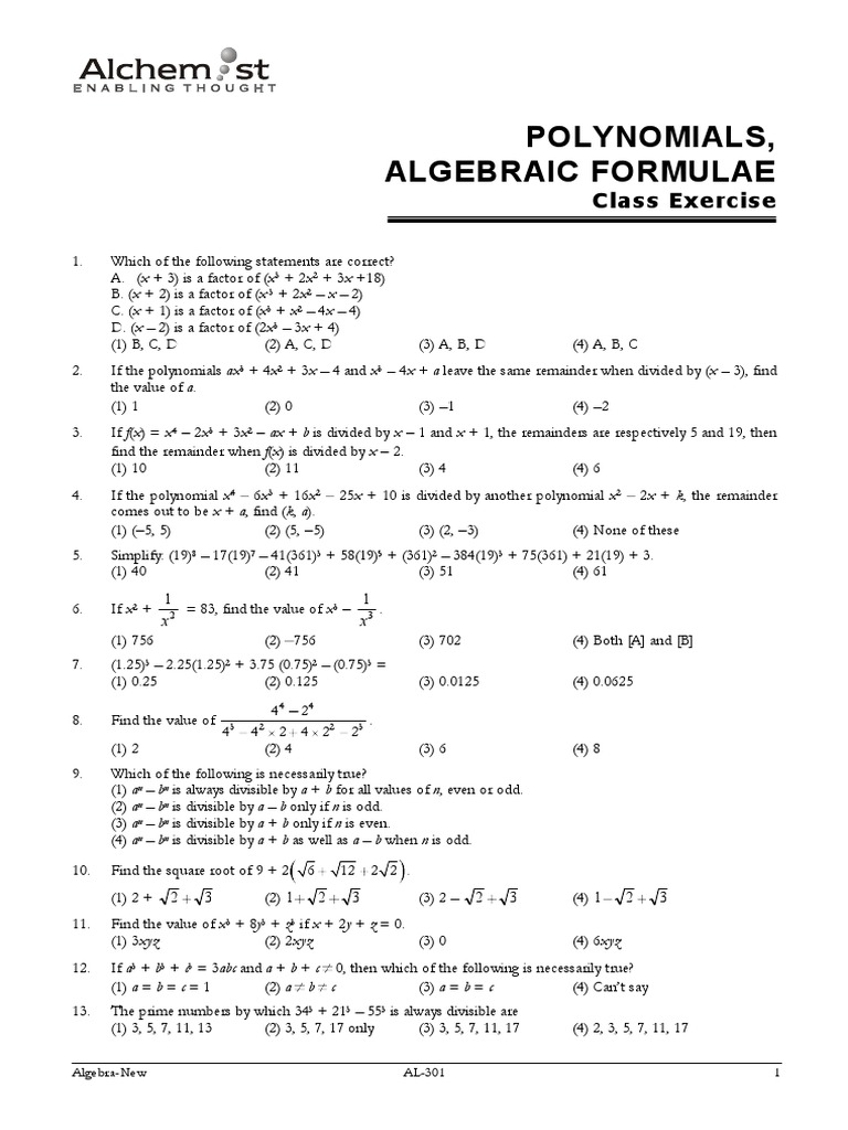 Polynomials, Algebraic Formulae | PDF | Polynomial | Algorithms