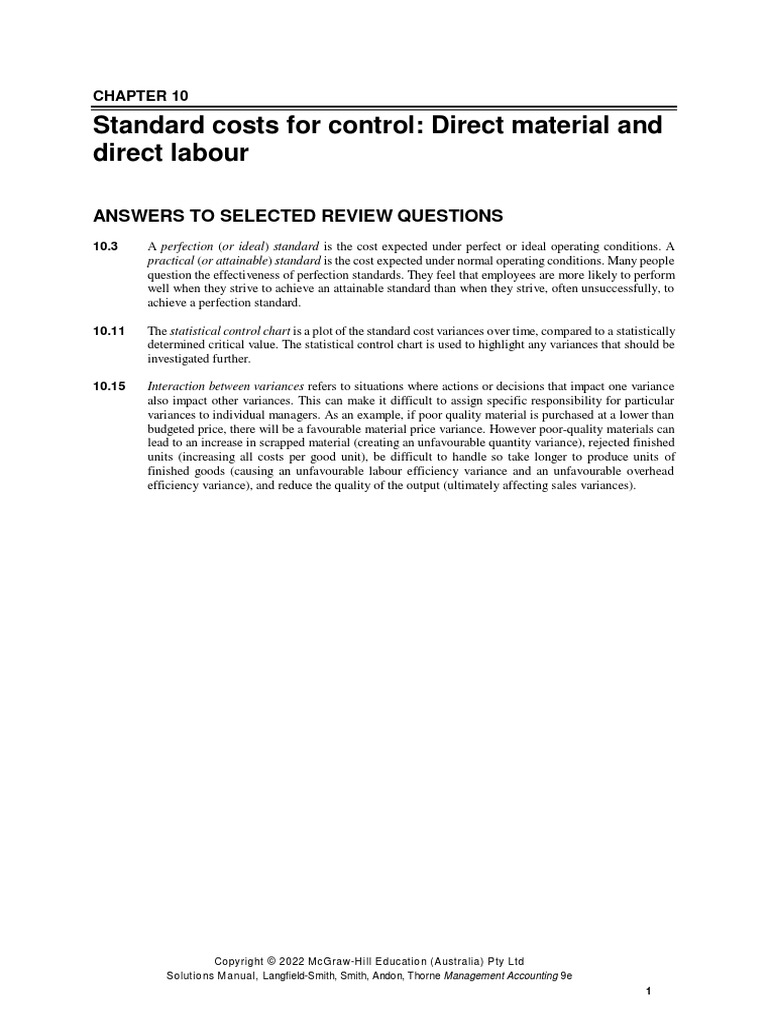 Suggested Solutions For Ch10 | PDF | Prices | Management Accounting