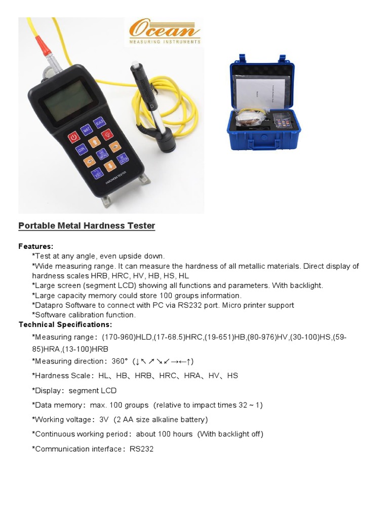 Ocean Portable Metal Hardness Tester | PDF