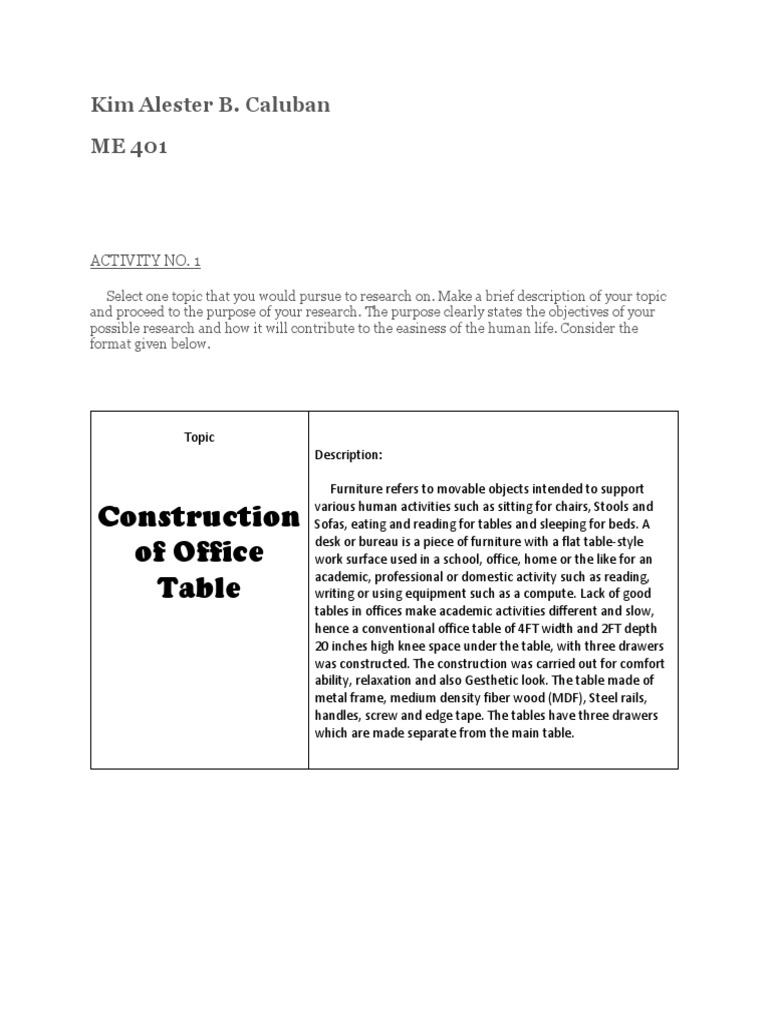 Caluban Morn01e Activity.1 | PDF | Furniture | Chair