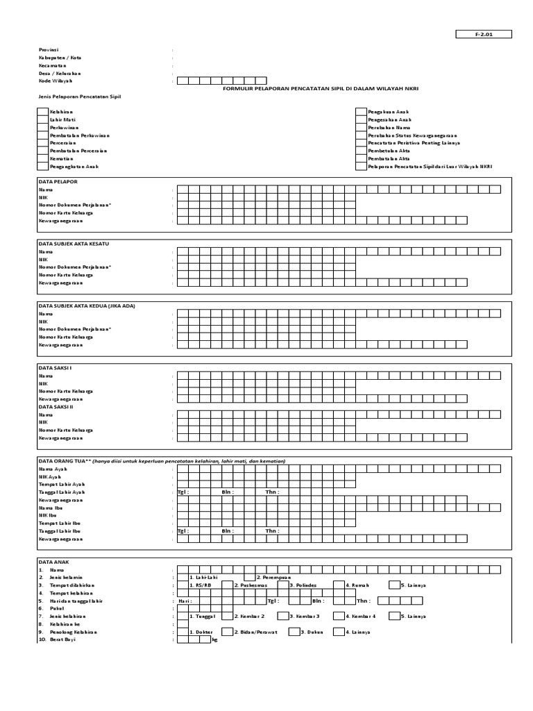 F - 2.01 Formulir Pelaporan Pencatatan Sipil Di Dalam Wilayah NKRI | PDF