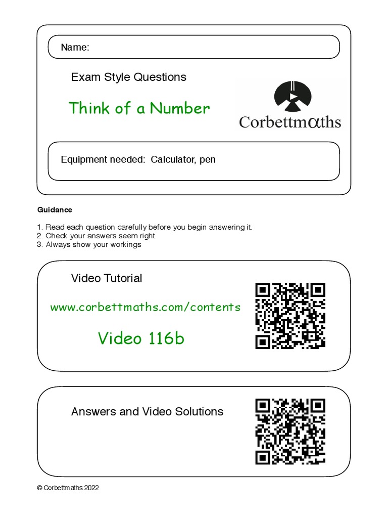 Think of A Number 1 | PDF | Mathematics | Elementary Mathematics