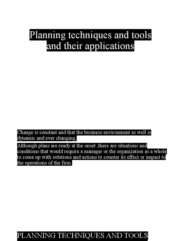 Planning Techniques and Tools and Their Applications | PDF