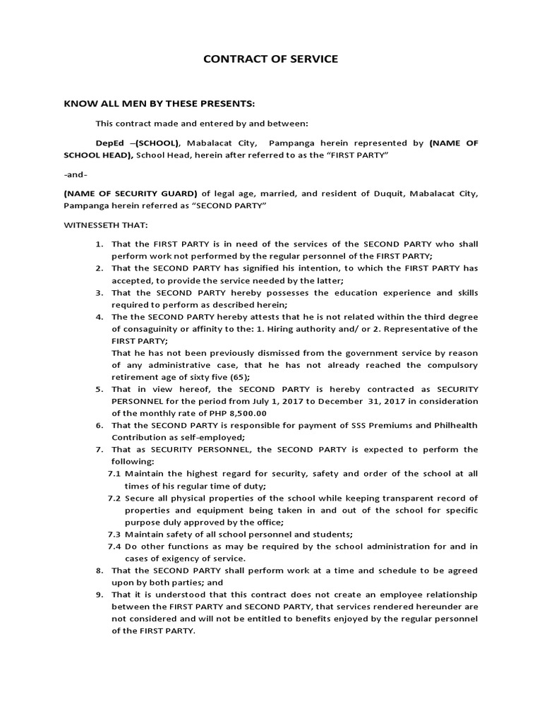 Security Guard Service Contract | PDF | Business | Private Law