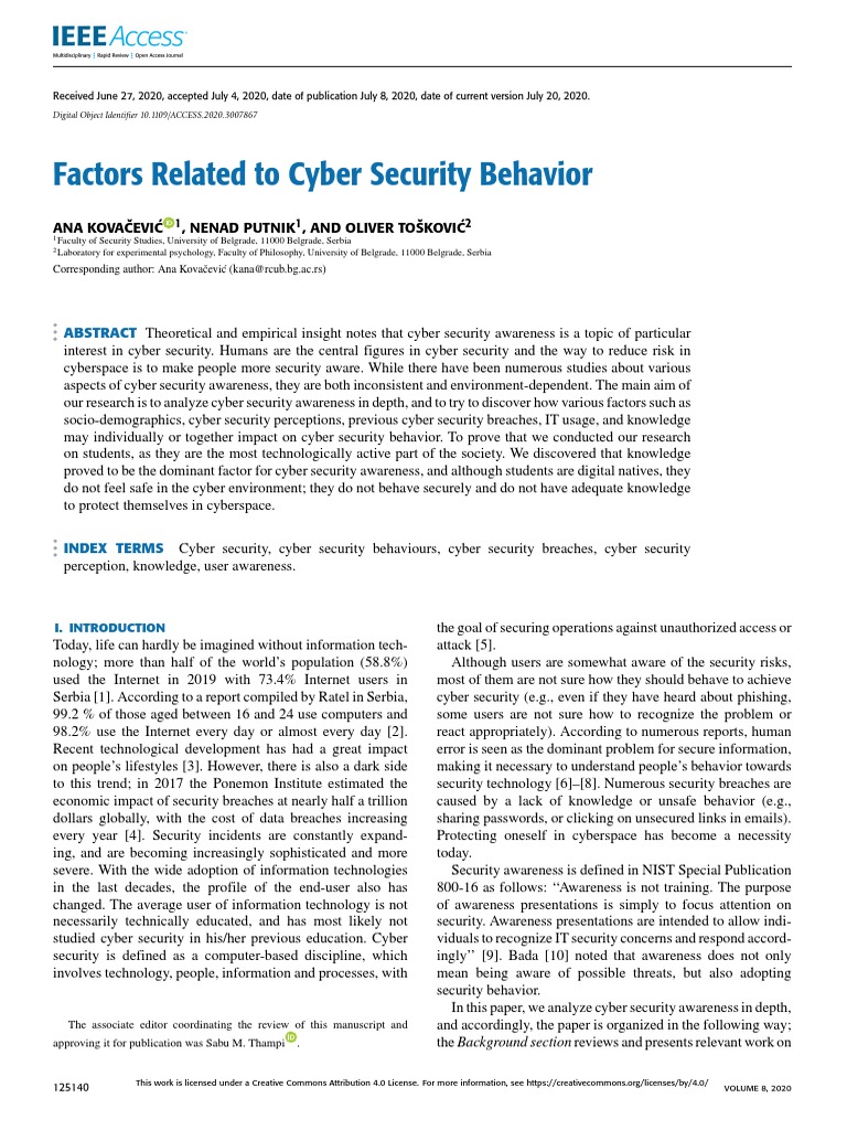 Factors Related To Cyber Security Behavior | PDF | Security | Computer ...