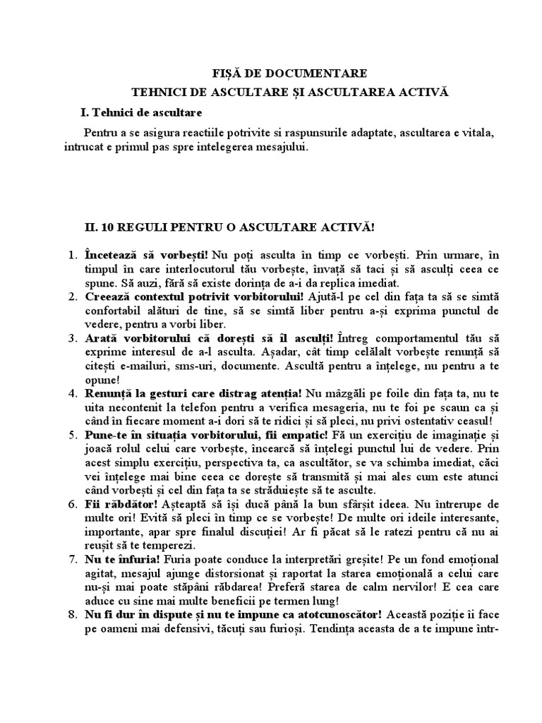 Tehnici de Ascultare Fisa Documentare | PDF