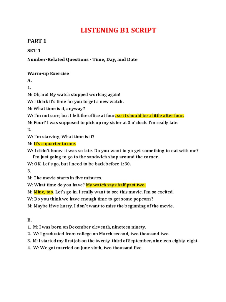 B1 Script 2020 | PDF