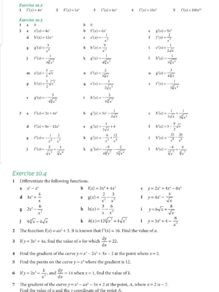 Differentiation Practice Questions For Olevel Additional Mathematics | PDF