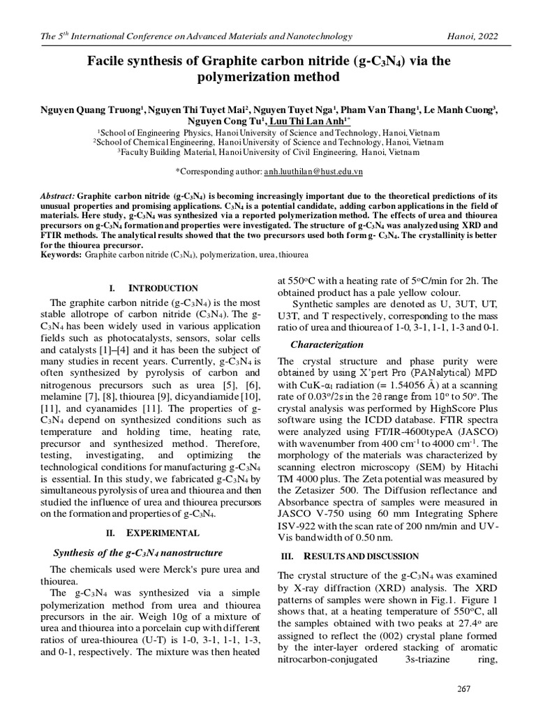 Facile Synthesis of Graphite Carbon Nitride (g-C3N4) Via The | PDF ...