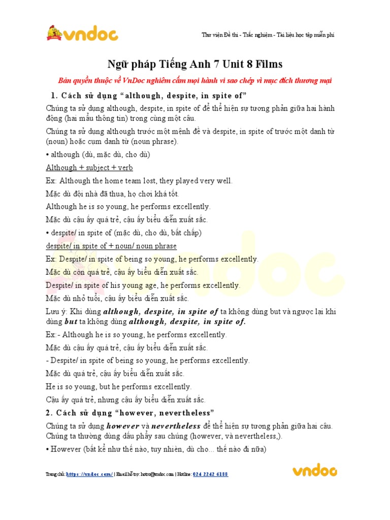 Ngu Phap Tieng Anh Lop 7 Chuong Trinh Moi Unit 8 Films | PDF