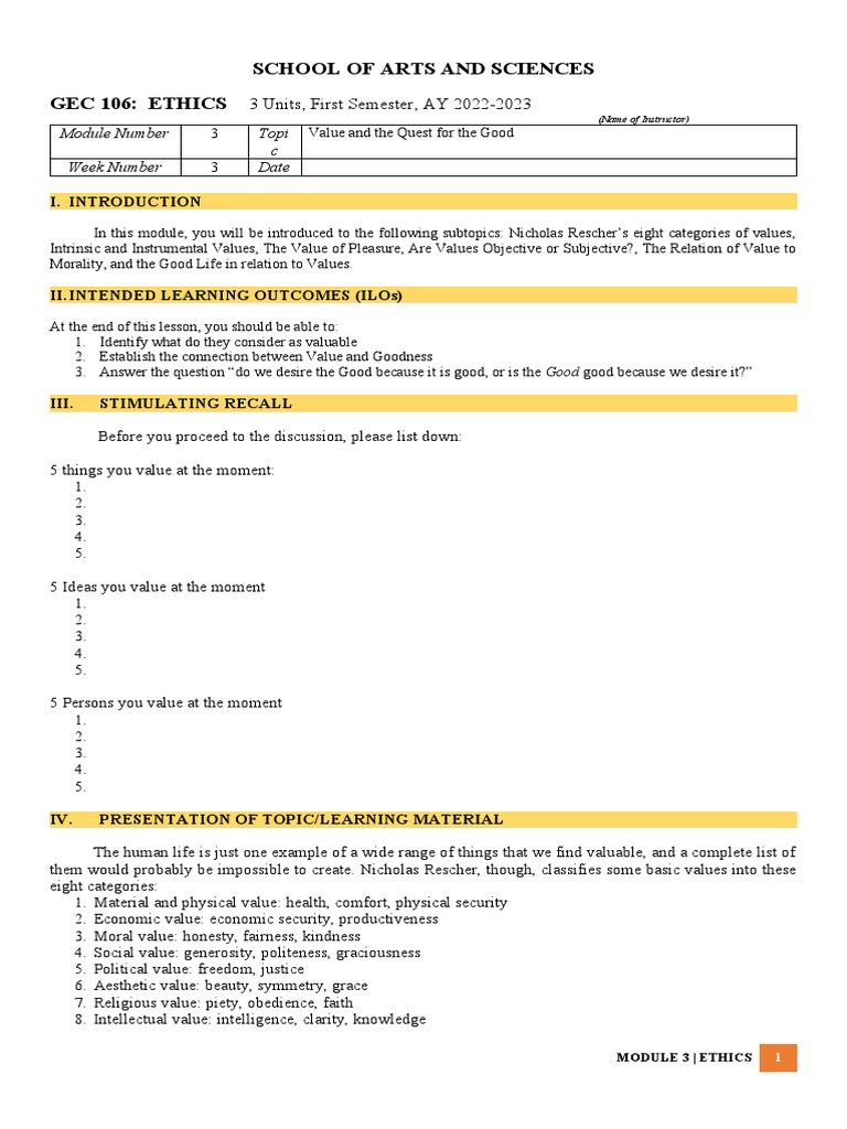 Ethics Module 3 - Value and The Quest For Good | Download Free PDF ...