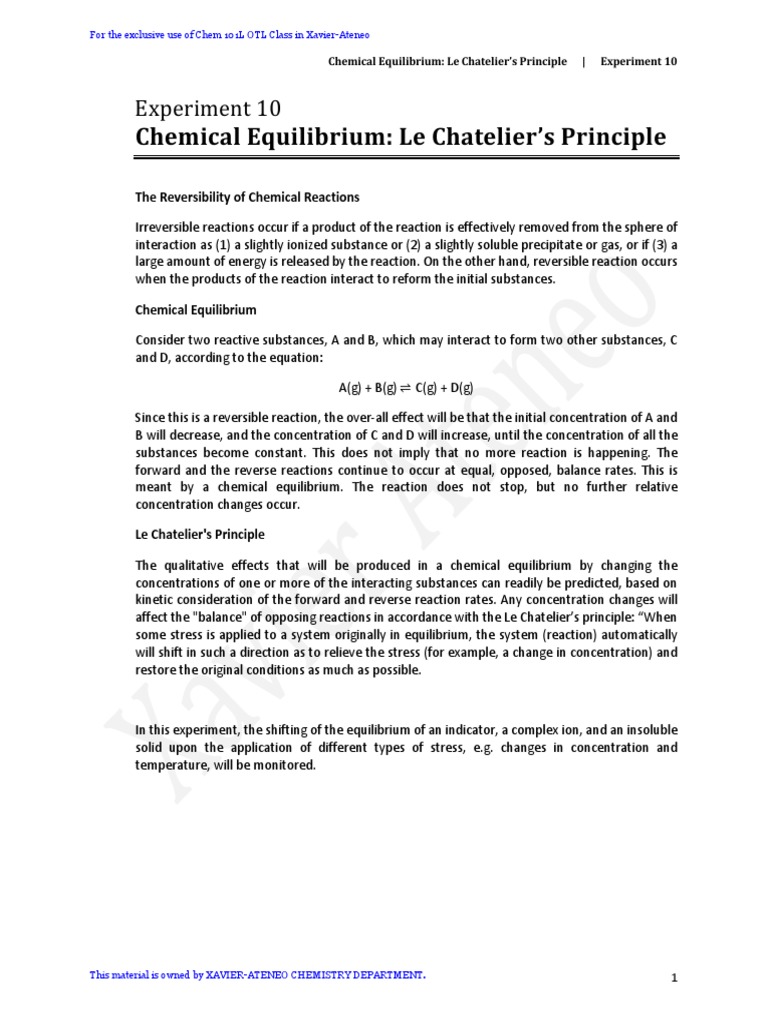 Chem 101L: Equilibrium Experiment | PDF | Chemical Reactions | Chemical ...