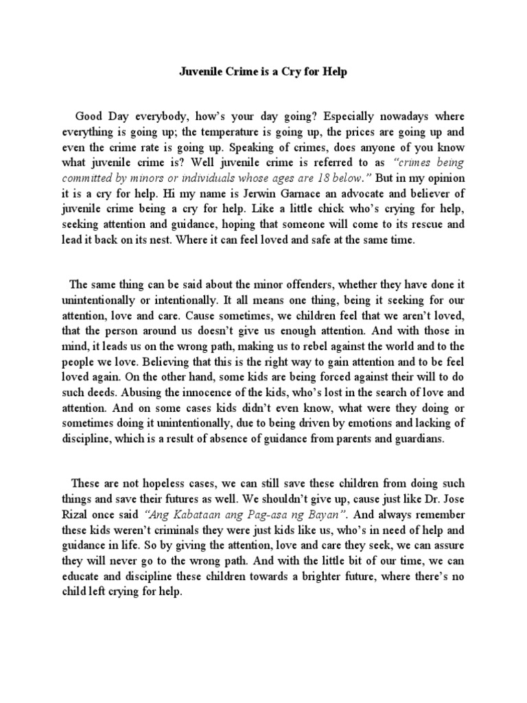 Juvenile Crime Is A Cry For Help | PDF | Juvenile Delinquency | Crime & Violence