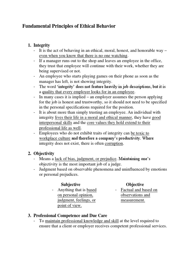 Fundamental Principles of Ethical Behavior | PDF | Autonomy | Integrity