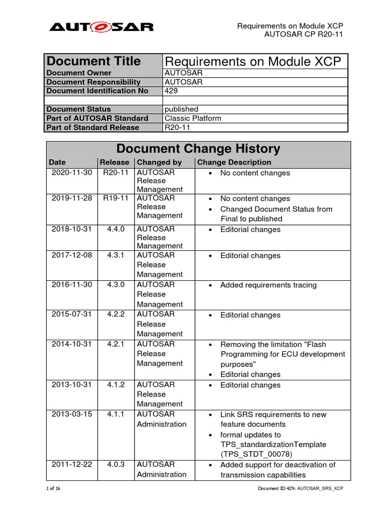 Autosar Srs XCP | PDF | Specification (Technical Standard) | Network Socket