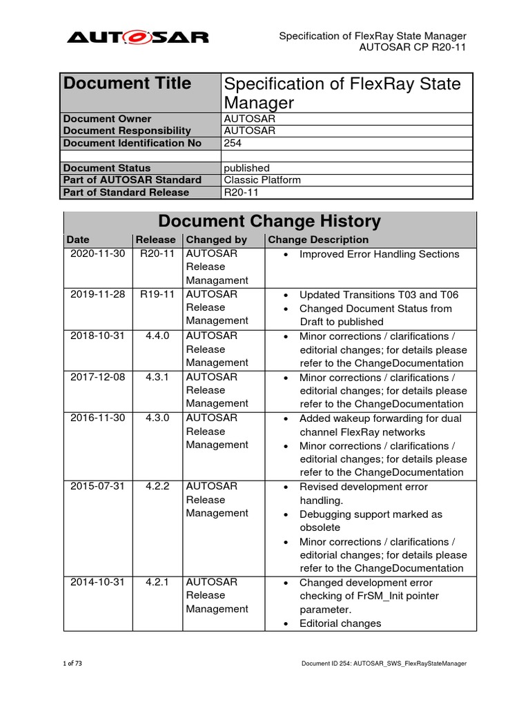Autosar Sws Flexraystatemanager Pdf Specification Technical