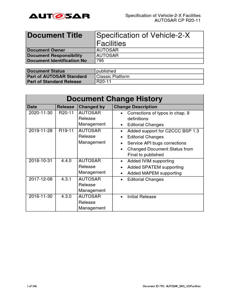 Autosar Sws V2xfacilities | PDF | Specification (Technical Standard) | Osi Model