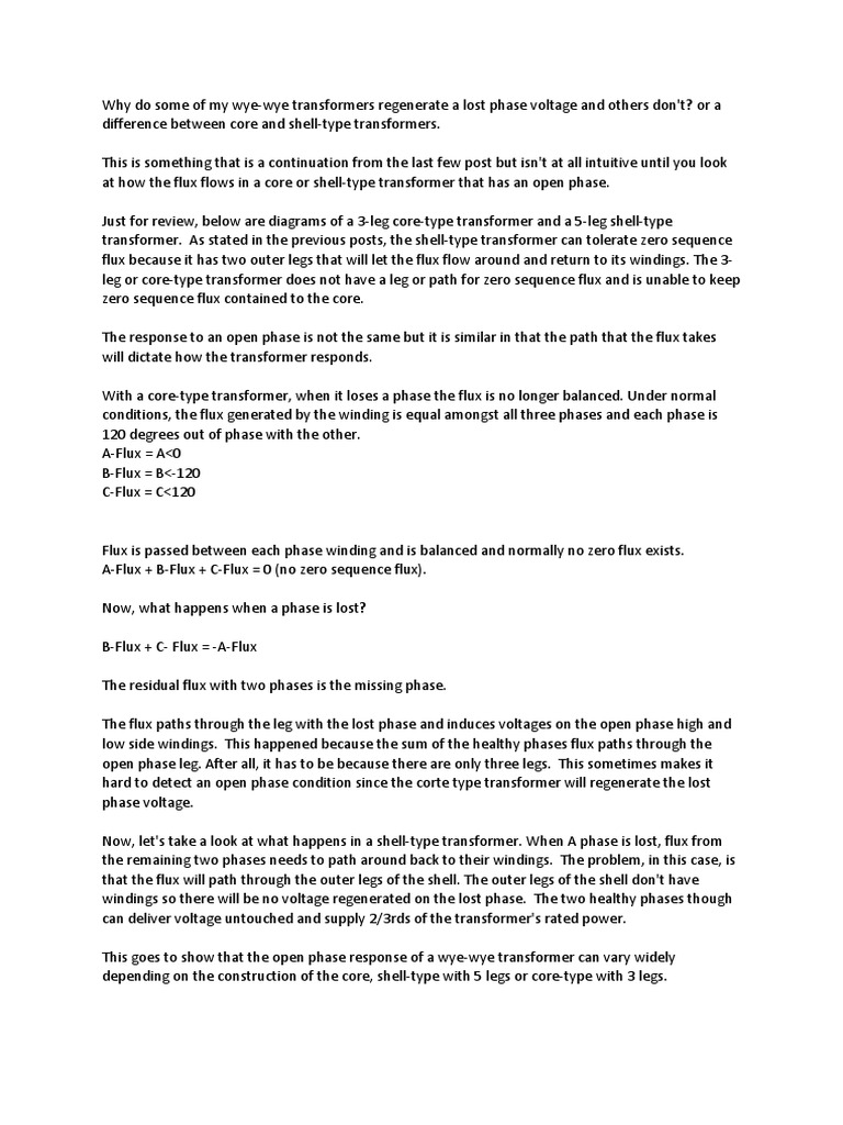 XMFR Core Type and Lost Phase | PDF | Transformer | Electrical Equipment