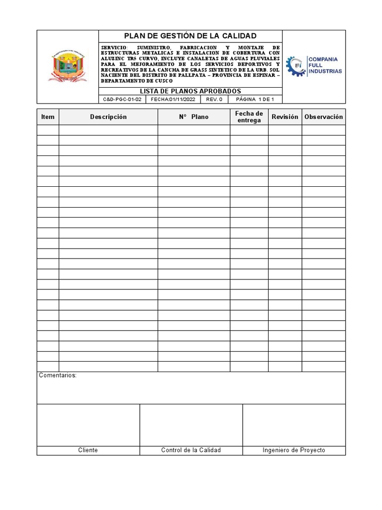 COD-PGC-01-02 Lista de Planos Aprobados | PDF