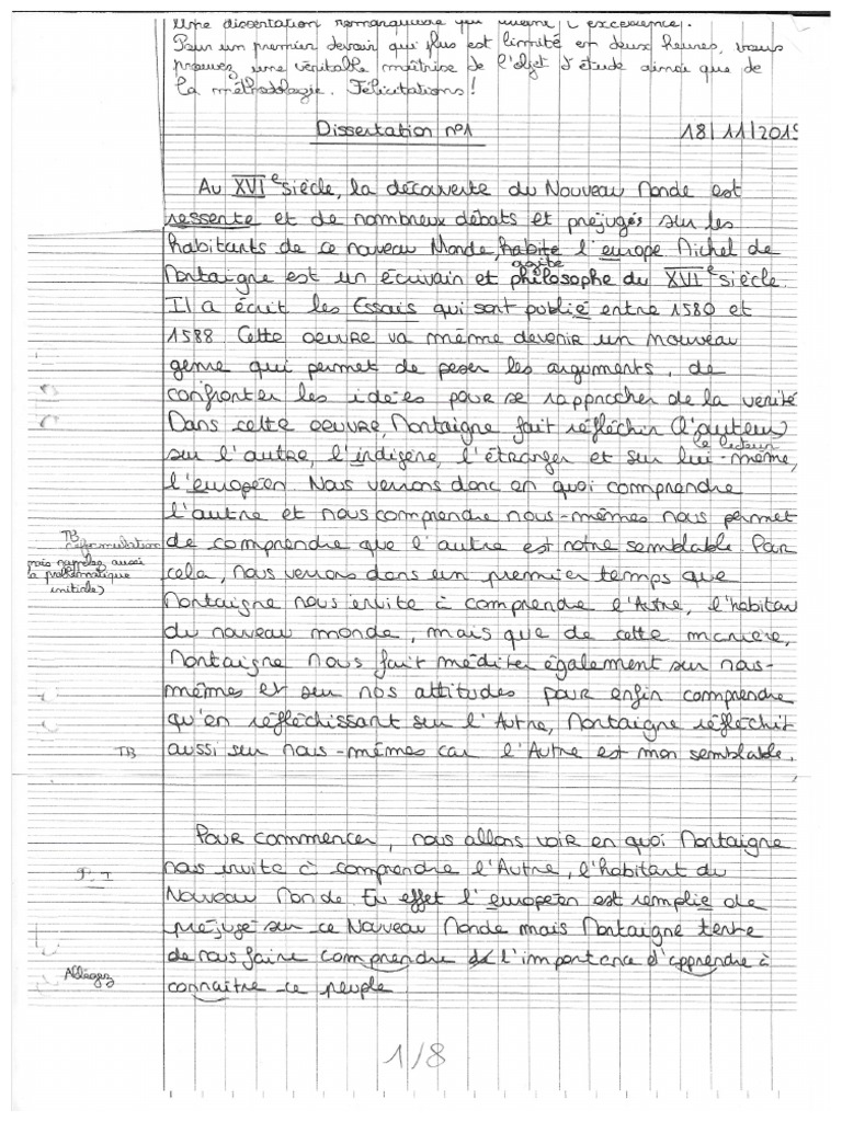 EXEMPLE RÉDIGÉ - Dissertation sur oeuvre complète (copie élève 1°G) (8p) | PDF