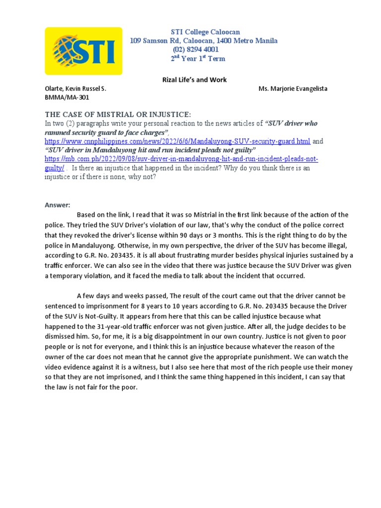 Rizal Life's and Work (Mistrial and Injustice Activity) | PDF | Plea ...