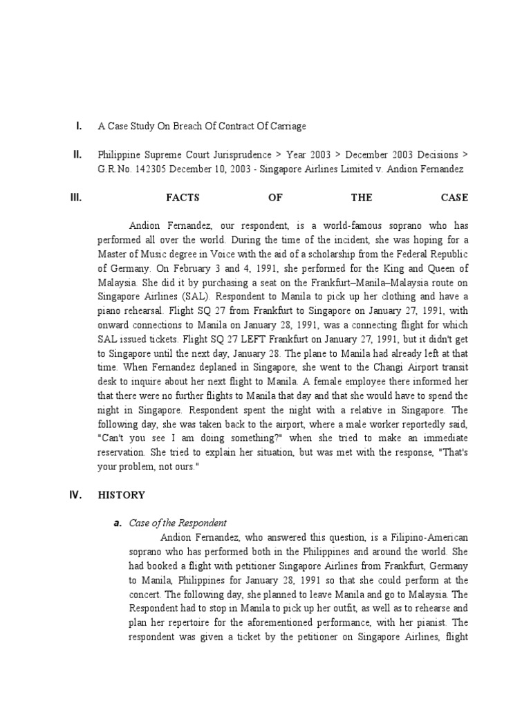 A Case Study On Breach of Contract of Carriage | PDF | Singapore ...