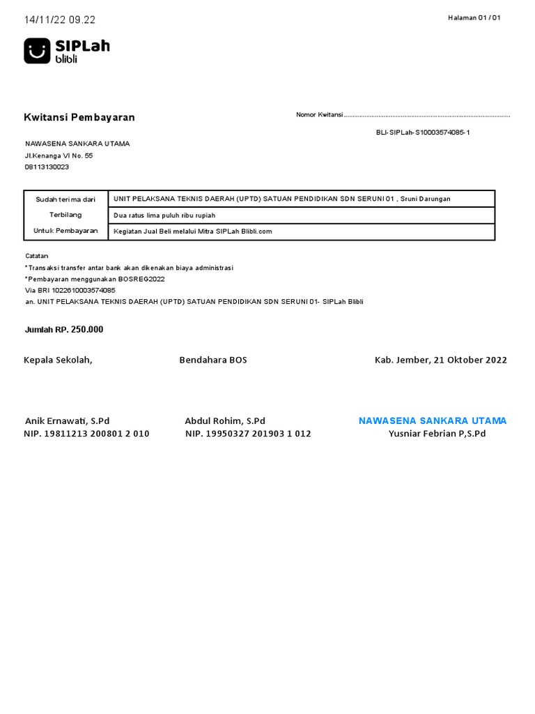 Kwitansi Siplah | PDF