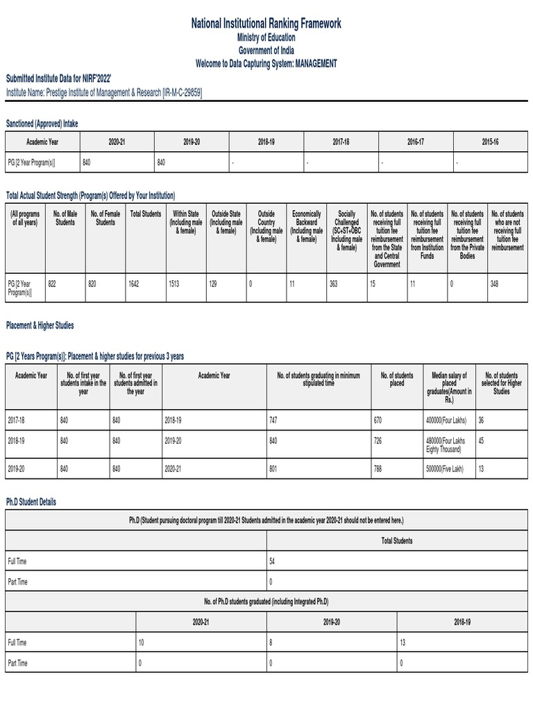 MHRD, National Institutional Ranking Framework (NIRF) 2022 | PDF
