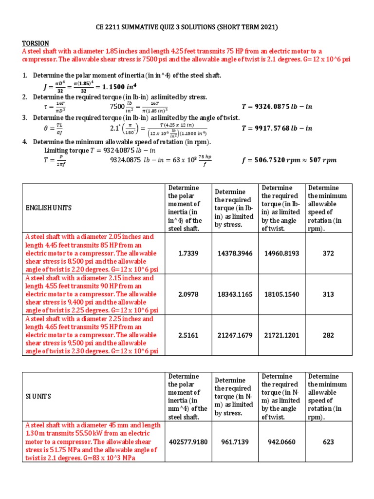 CE 2211 Solutions Summative Quiz 3 (Short Tern 2021) | PDF