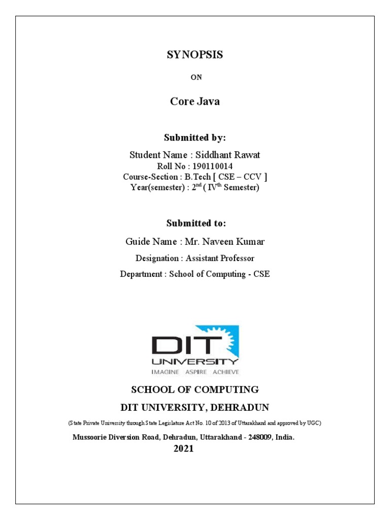 SYNOPSIS Core-Java | PDF | Java (Programming Language) | Internship SYNOPSIS Core-Java | PDF | Java (Programming Language) | Internship