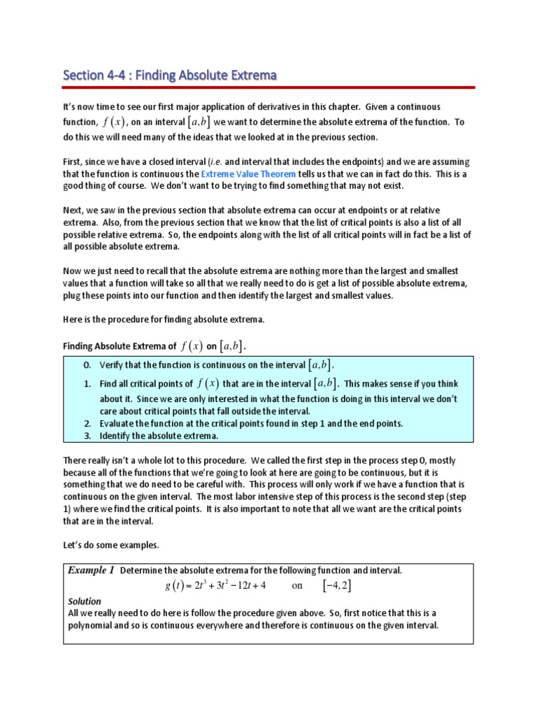 Math30.13-30.14-Notes On Absolute Extrema | PDF | Maxima And Minima ...