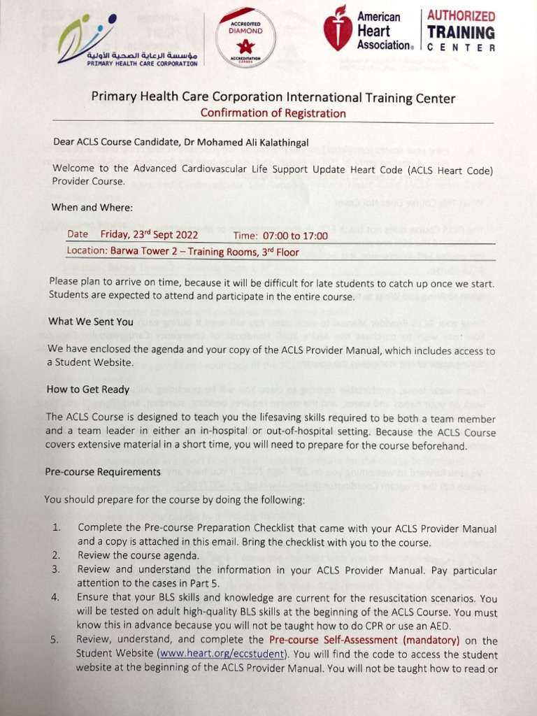 ACLS Confirmation Letter | PDF