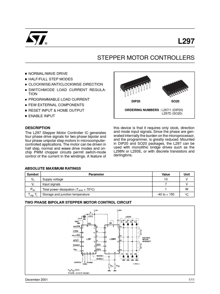 L297 DataSheet | PDF | Bipolar Junction Transistor | Electric Motor