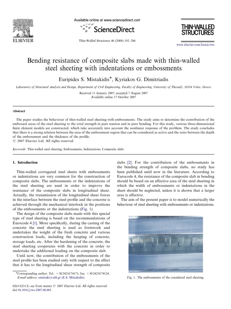 Bending Resitance of Composite Slabs With Indentations or embossments ...