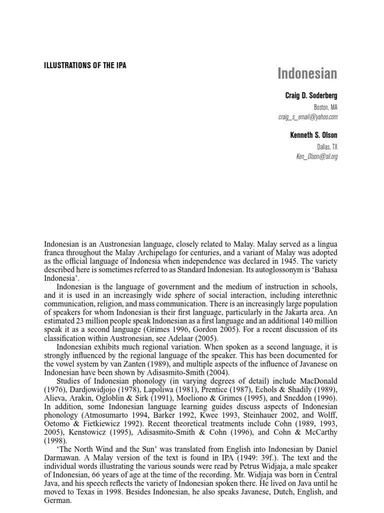 IPA Indonesian | PDF | Consonant | Indonesian Language