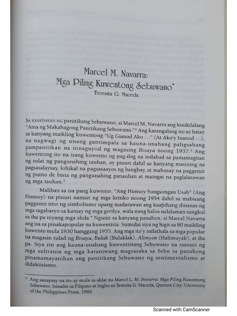 Marcel Navarra Mga Piling Kuwentong Sebuwano | PDF