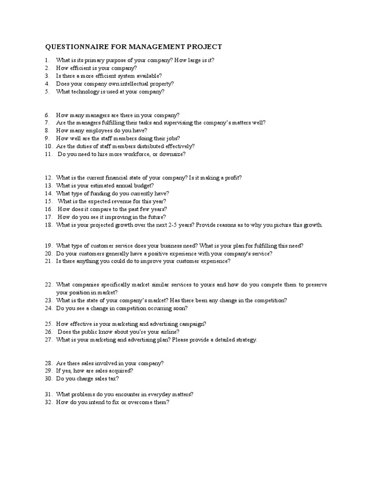 Questionnaire For Management Project | PDF