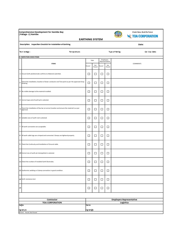 Electr. Inspection Sheet Form-Earthing System | PDF | Electric Power ...