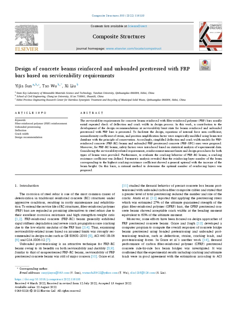 Design of Concrete Beams Reinforced and Unbonded Prestressed With FRP ...